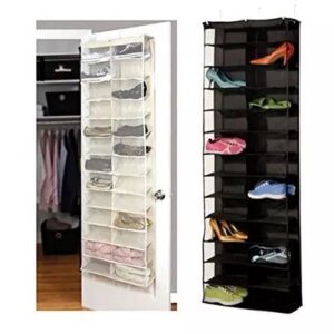 VONOTO Hanging Shoe Shelves Closet Organizer, Over The Door Shoe Organizer, 26 Pockets, PVC Shoe Rack Door Shelf Hanger Holder Storage Bag 22 x 6.3 x 63 inch (Black)