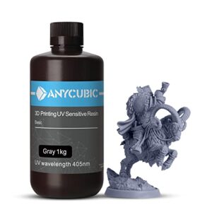 anycubic 3d printer resin, 405nm sla uv-curing resin with high precision and quick curing & excellent fluidity for lcd 3d printing (grey, 1kg)