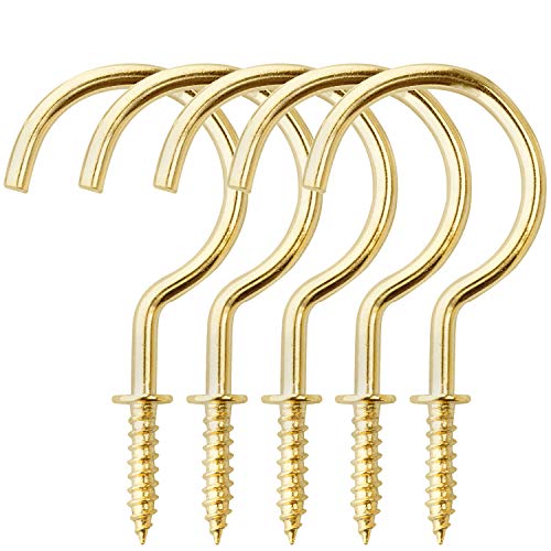 BronaGrand 20 Pieces Screw in Ceiling Hooks,2.8 inches Metal Cup Hook Hangers for Hanging Plants,Kitchen (Gold)