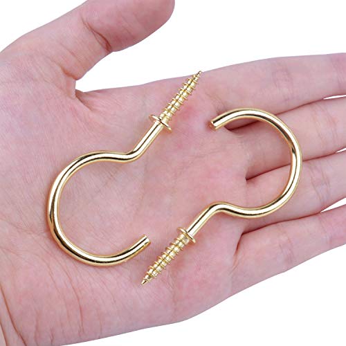 BronaGrand 20 Pieces Screw in Ceiling Hooks,2.8 inches Metal Cup Hook Hangers for Hanging Plants,Kitchen (Gold)