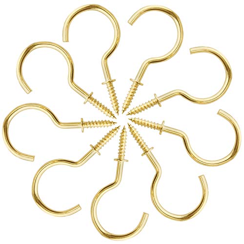 BronaGrand 20 Pieces Screw in Ceiling Hooks,2.8 inches Metal Cup Hook Hangers for Hanging Plants,Kitchen (Gold)