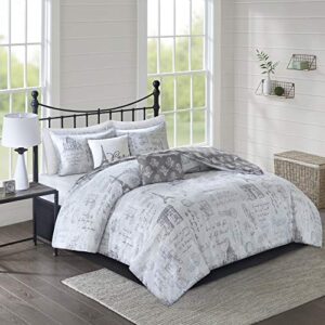 510 design 5ds10-0174 marseille 5-piece reversible paris printed comforter set gray/charcoal full/queen