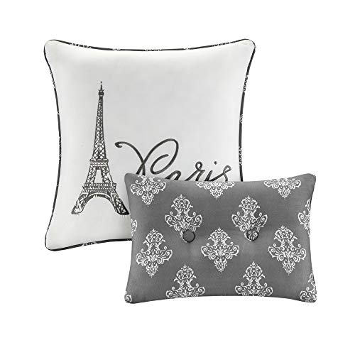 510 DESIGN 5DS10-0174 Marseille 5-Piece Reversible Paris Printed Comforter Set Gray/Charcoal Full/Queen