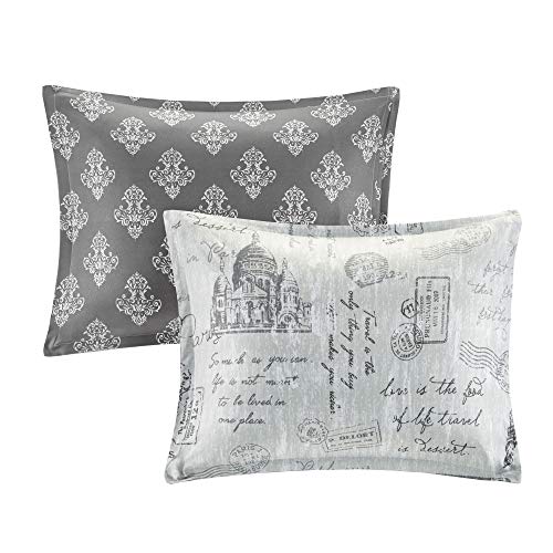 510 DESIGN 5DS10-0174 Marseille 5-Piece Reversible Paris Printed Comforter Set Gray/Charcoal Full/Queen