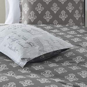 510 DESIGN 5DS10-0174 Marseille 5-Piece Reversible Paris Printed Comforter Set Gray/Charcoal Full/Queen