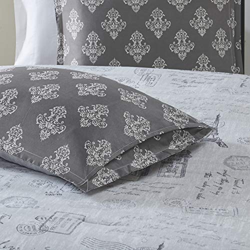 510 DESIGN 5DS10-0174 Marseille 5-Piece Reversible Paris Printed Comforter Set Gray/Charcoal Full/Queen