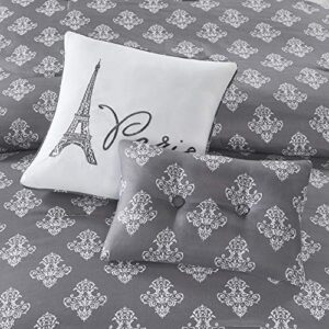 510 DESIGN 5DS10-0174 Marseille 5-Piece Reversible Paris Printed Comforter Set Gray/Charcoal Full/Queen