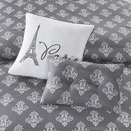 510 DESIGN 5DS10-0174 Marseille 5-Piece Reversible Paris Printed Comforter Set Gray/Charcoal Full/Queen