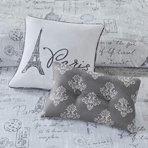 510 DESIGN 5DS10-0174 Marseille 5-Piece Reversible Paris Printed Comforter Set Gray/Charcoal Full/Queen