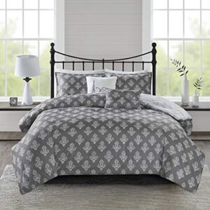 510 DESIGN 5DS10-0174 Marseille 5-Piece Reversible Paris Printed Comforter Set Gray/Charcoal Full/Queen