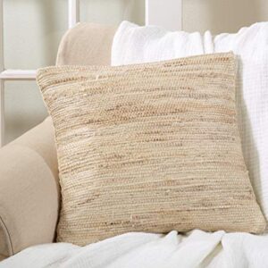 SARO LIFESTYLE Chindi Collection Down-Filled Jute Throw Pillow, 18", Natural