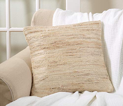 SARO LIFESTYLE Chindi Collection Down-Filled Jute Throw Pillow, 18", Natural