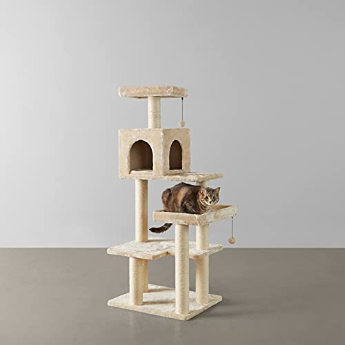 Amazon Basics Extra Large Cat Tree Tower with Condo - 24 x 56 x 19 Inches, Beige