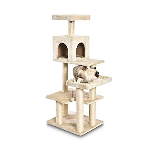 Amazon Basics Extra Large Cat Tree Tower with Condo - 24 x 56 x 19 Inches, Beige