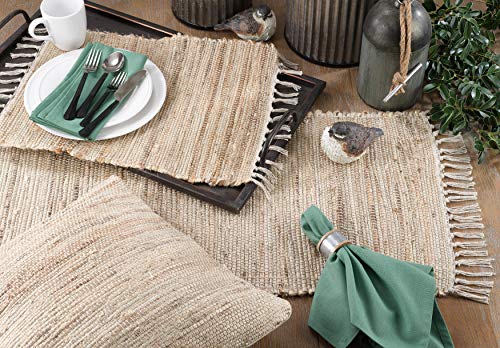 SARO LIFESTYLE 1983.N1420B Natural Collection Rustic Design Jute Chindi Placemats (Set of 4), 14" x 20"