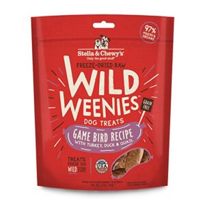 stella & chewy’s freeze-dried raw wild weenies dog treats – all-natural, protein rich, grain free dog & puppy treat – great for training & rewarding – game bird recipe – 3.25 oz bag