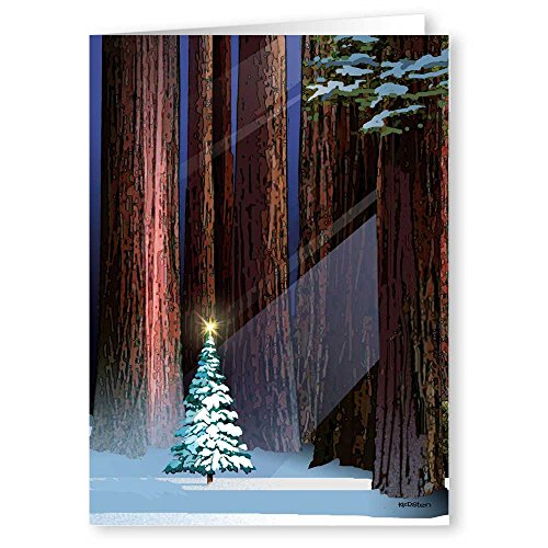 Christmas Tree in The Forest Holiday Card - 18 Christmas Cards & Envelopes -USA Made- Winter Holiday Forest (Standard)