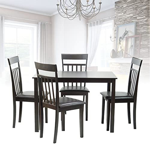 Dining Kitchen Set of 5 pc Table and 4 Side Warm Chairs Solid Wooden Espresso Black Finish