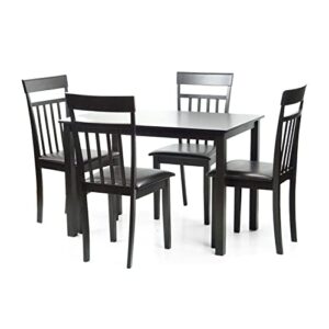 Dining Kitchen Set of 5 pc Table and 4 Side Warm Chairs Solid Wooden Espresso Black Finish