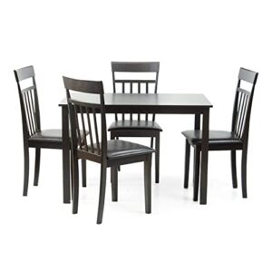 Dining Kitchen Set of 5 pc Table and 4 Side Warm Chairs Solid Wooden Espresso Black Finish