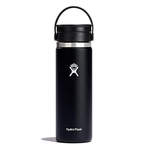 Hydro Flask Wide Mouth Bottle with Flex Sip Lid - Insulated Water Bottle Travel Cup Coffee Mug Black 20 oz