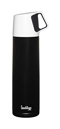 GODAGE Stainless Steel Double Wall Coffee Thermos, Vacuum Bottle, Amazing Temperature Retention Effect, for Hot and Cold, Leak and Sweat Proof, Built in Cup, 17 Ounce (500ml), BPA Free (Black)