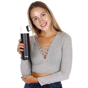 GODAGE Stainless Steel Double Wall Coffee Thermos, Vacuum Bottle, Amazing Temperature Retention Effect, for Hot and Cold, Leak and Sweat Proof, Built in Cup, 17 Ounce (500ml), BPA Free (Black)