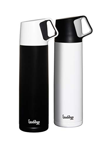 GODAGE Stainless Steel Double Wall Coffee Thermos, Vacuum Bottle, Amazing Temperature Retention Effect, for Hot and Cold, Leak and Sweat Proof, Built in Cup, 17 Ounce (500ml), BPA Free (Black)