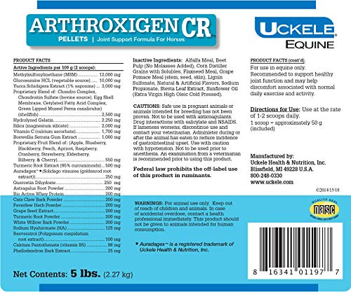 Uckele Arthroxigen CR Pellets for Horses, Joint Supplement, No Devil's Claw, 5 lb