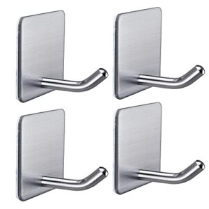 towel hooks holder adhesive wall hooks stainless steel waterproof shower heavy duty stick on hooks for hanging coat, hat,towel robe hook rack wall mount- bathroom and bedroom 4-packs