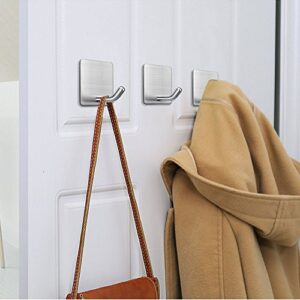 Towel Hooks Holder Adhesive Wall Hooks Stainless Steel Waterproof Shower Heavy Duty Stick on Hooks for Hanging Coat, Hat,Towel Robe Hook Rack Wall Mount- Bathroom and Bedroom 4-Packs