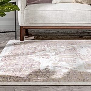 Well Woven Kensington Maxwell Lavender Modern Medallion Antique Vintage Distressed Area Rug 7'10" x 10'6"