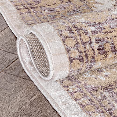 Well Woven Kensington Maxwell Lavender Modern Medallion Antique Vintage Distressed Area Rug 7'10" x 10'6"