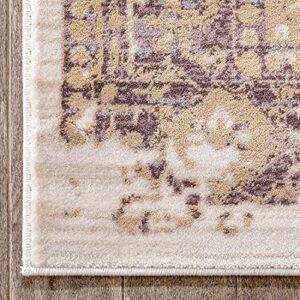 Well Woven Kensington Maxwell Lavender Modern Medallion Antique Vintage Distressed Area Rug 7'10" x 10'6"