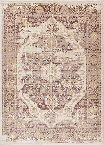 Well Woven Kensington Maxwell Lavender Modern Medallion Antique Vintage Distressed Area Rug 7'10" x 10'6"