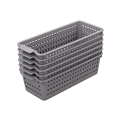 Ggbin Grey Plastic Storage Basket, Small Basket Bins, 6 Packs