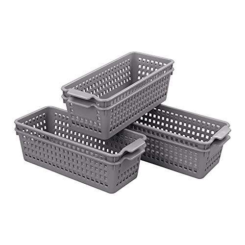 Ggbin Grey Plastic Storage Basket, Small Basket Bins, 6 Packs