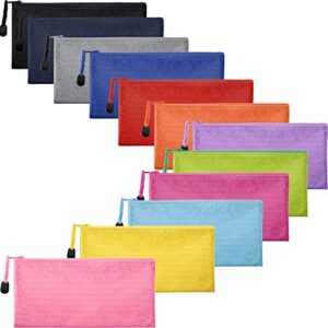 12 Pieces Zipper Waterproof Bag Pencil Pouch for Cosmetic Makeup Office Supplies and Travel Accessories (12 Colors)