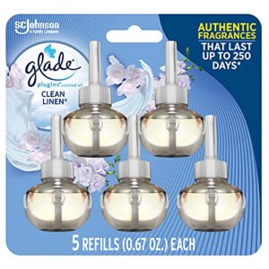 glade plugins refills air freshener, scented and essential oils for home and bathroom, clean linen, 3.35 fl oz, 5 count