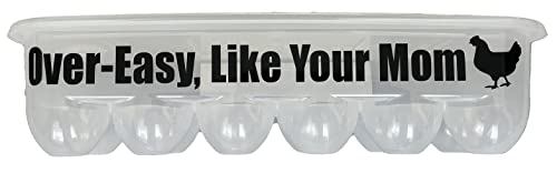 Plastic Egg Storage Containers with Lids and Custom Messages designed to make you smile! Great Gift! (Over-Easy, Like Your Mom)