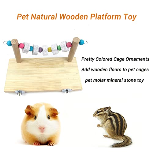 Litewoo Chinchilla Wooden Platform Perch with Teeth Chew Lava Stone Toys for Rat Hamster Squirrel Guinea Pig Chinchilla Bird Parrot