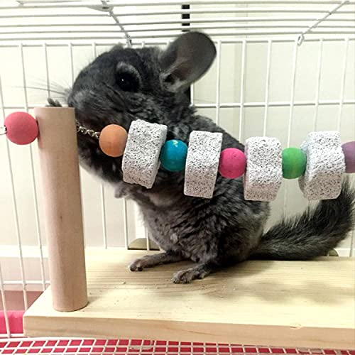 Litewoo Chinchilla Wooden Platform Perch with Teeth Chew Lava Stone Toys for Rat Hamster Squirrel Guinea Pig Chinchilla Bird Parrot