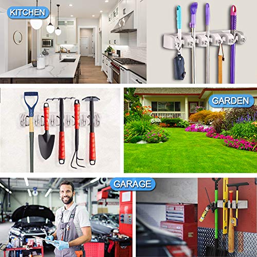 Toolsempire Broom and Mop Holder Wall Mounted Garden Tool Rack Garage Storage Organizer Rack 5 Position with 6 Hooks