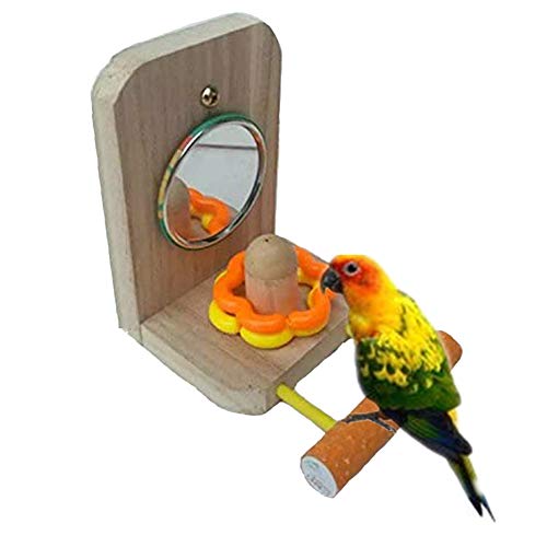 Bird Perch Mirror Toy Stand Parrot Chew Toy Intelligence Training Grinding Claw Trim Beak for Small Parakeet Cockatiel Conure Lovebird Canary Lovebird Budgie, Cage Accessories (Color Random)