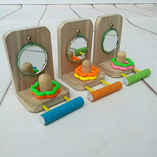 Bird Perch Mirror Toy Stand Parrot Chew Toy Intelligence Training Grinding Claw Trim Beak for Small Parakeet Cockatiel Conure Lovebird Canary Lovebird Budgie, Cage Accessories (Color Random)