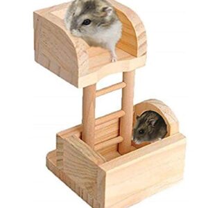 Litewoo Hamsters Wood House Climbing Ladder Lookout Tower Rat Mouse Wooden Climbing Playing Toys Lookout Platform