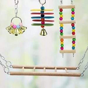 Bird Ladder Toy Hanging Swing Natural Wood Hammock Toy for Small Parrot Parakeet Cockatiel African Grey Cockatoos Conure Finch Cage Accessories(B)