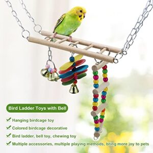 Bird Ladder Toy Hanging Swing Natural Wood Hammock Toy for Small Parrot Parakeet Cockatiel African Grey Cockatoos Conure Finch Cage Accessories(B)