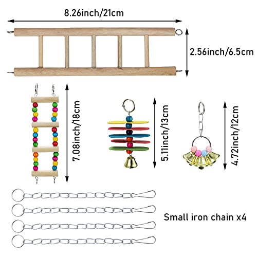 Bird Ladder Toy Hanging Swing Natural Wood Hammock Toy for Small Parrot Parakeet Cockatiel African Grey Cockatoos Conure Finch Cage Accessories(B)