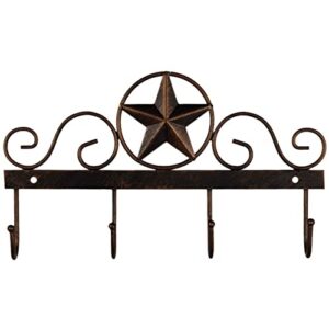 ebei vintainge metal key barn star rack holder wall mounted metal decorative 10" vintage key with 4 hooks dark brown western home wall decor